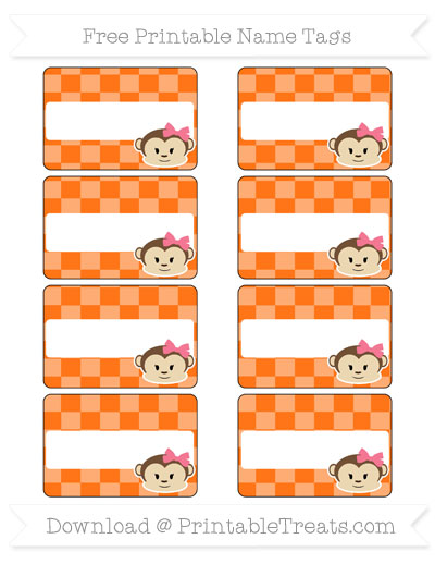 Free Pumpkin Orange Checker Pattern Girl Monkey Name Tags — Printable ...