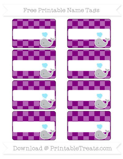 Free Purple Checker Pattern Whale Name Tags — Printable Treats.com