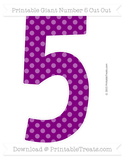 Purple Dotted Pattern Giant Number 5 Cut Out — Printable Treats.com