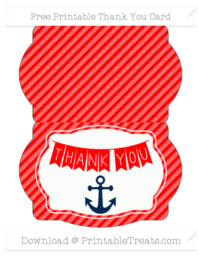 Red Diagonal Striped Nautical Thank You Card — Printable Treats.com