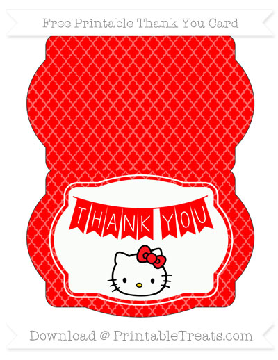 Red Moroccan Tile Hello Kitty Thank You Card — Printable Treats.com
