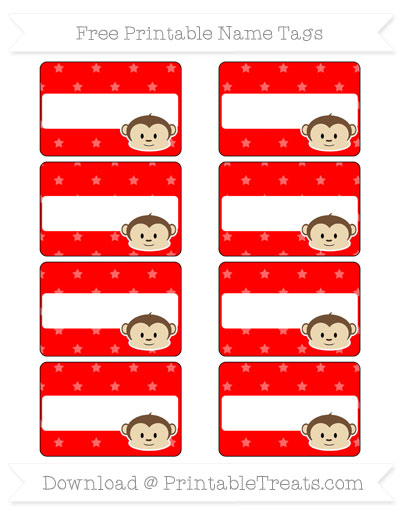 Free Red Star Pattern Boy Monkey Name Tags — Printable Treats.com