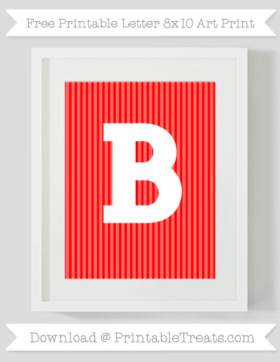 Red Thin Striped Pattern Letter B 8×10 Art Print — Printable Treats.com