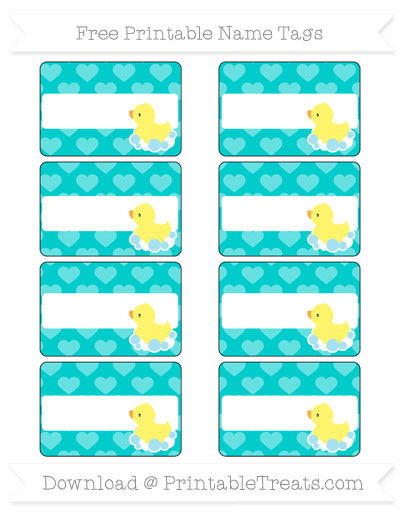 Free Robin Egg Blue Heart Pattern Baby Duck Name Tags — Printable ...
