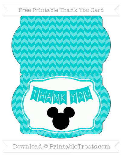 Robin Egg Blue Herringbone Pattern Mickey Mouse Thank You Card ...