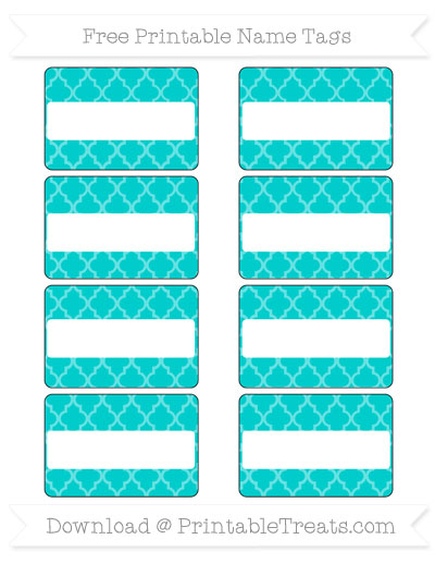 Free Robin Egg Blue Moroccan Tile Simple Name Tags — Printable Treats.com