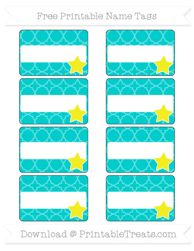 Free Robin Egg Blue Quatrefoil Pattern Star Name Tags — Printable ...