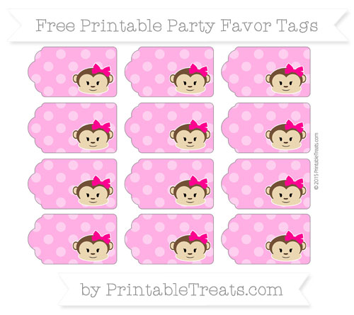 Rose Pink Dotted Pattern Girl Monkey Party Favor Tags — Printable ...