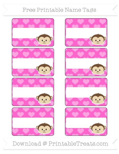 Free Rose Pink Heart Pattern Boy Monkey Name Tags — Printable Treats.com