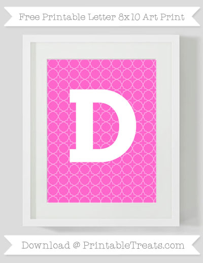 Rose Pink Quatrefoil Pattern Letter D 8×10 Art Print — Printable Treats.com