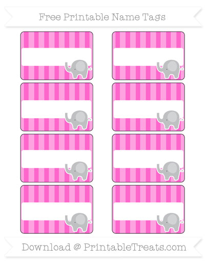 Free Rose Pink Striped Elephant Name Tags — Printable Treats.com