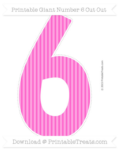 Rose Pink Thin Striped Pattern Giant Number 6 Cut Out — Printable ...