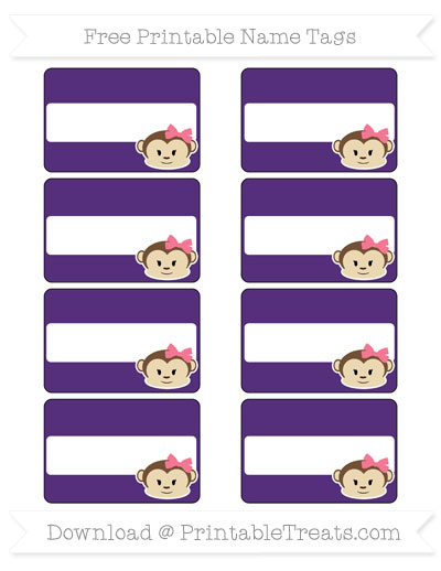 Free Royal Purple Girl Monkey Name Tags — Printable Treats.com