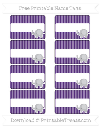 Free Royal Purple Thin Striped Pattern Elephant Name Tags — Printable ...