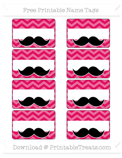 Ruby Pink Chevron Mustache Name Tags — Printable Treats.com