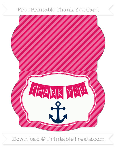 Ruby Pink Diagonal Striped Nautical Thank You Card — Printable Treats.com