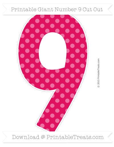 Ruby Pink Dotted Pattern Giant Number 9 Cut Out — Printable Treats.com
