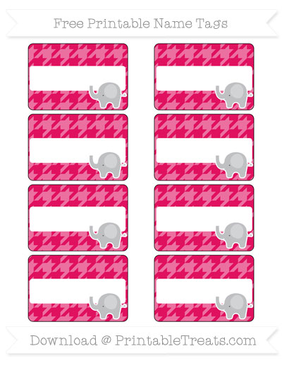 Free Ruby Pink Houndstooth Pattern Elephant Name Tags — Printable ...