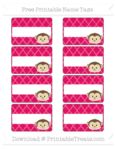 Free Ruby Pink Moroccan Tile Boy Monkey Name Tags — Printable Treats.com