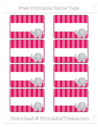 Free Ruby Pink Striped Elephant Name Tags — Printable Treats.com