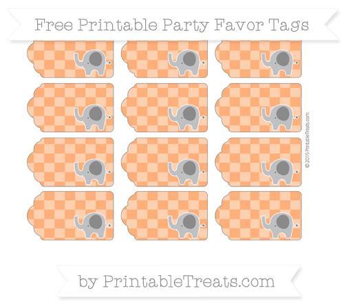 Safety Orange Checker Pattern Elephant Party Favor Tags — Printable ...