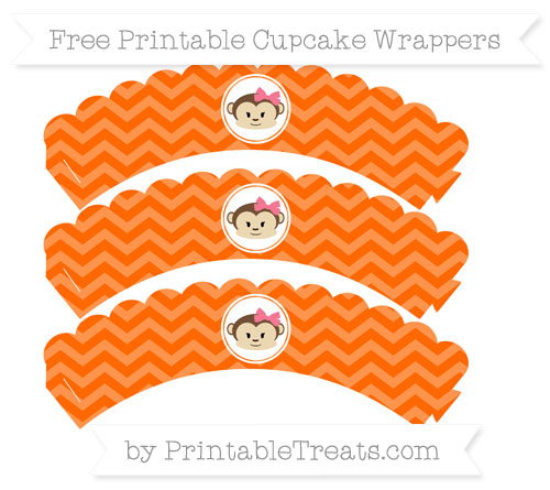 Free Safety Orange Chevron Girl Monkey Scalloped Cupcake Wrappers ...