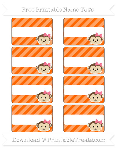 Free Safety Orange Diagonal Striped Girl Monkey Name Tags — Printable ...