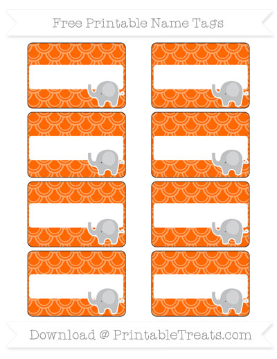 Free Safety Orange Fish Scale Pattern Elephant Name Tags — Printable ...