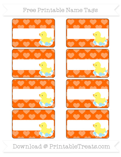 Free Safety Orange Heart Pattern Baby Duck Name Tags — Printable Treats.com