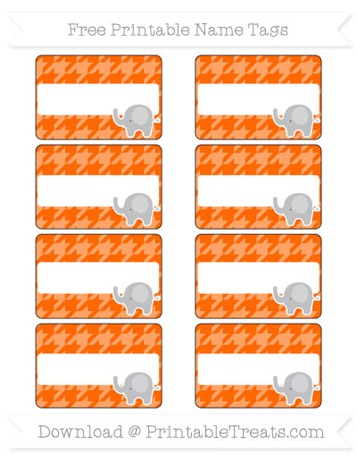 Free Safety Orange Houndstooth Pattern Elephant Name Tags — Printable ...