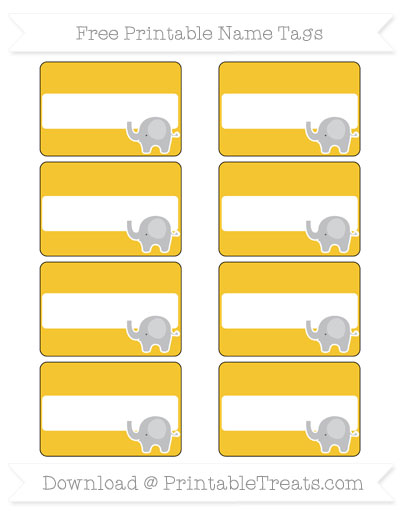 Free Saffron Yellow Elephant Name Tags — Printable Treats.com