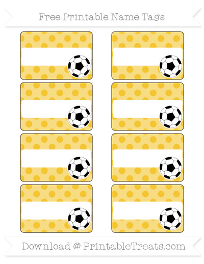Free Saffron Yellow Polka Dot Soccer Name Tags — Printable Treats.com