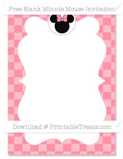 Free Salmon Pink Checker Pattern Blank Minnie Mouse Invitation ...