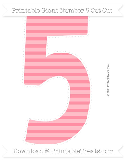 Salmon Pink Horizontal Striped Giant Number 5 Cut Out — Printable ...