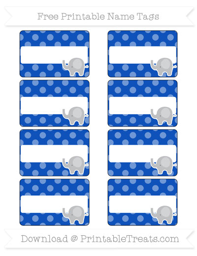 Free Sapphire Blue Dotted Pattern Elephant Name Tags — Printable Treats.com