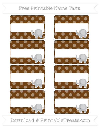 Free Sepia Dotted Pattern Elephant Name Tags — Printable Treats.com