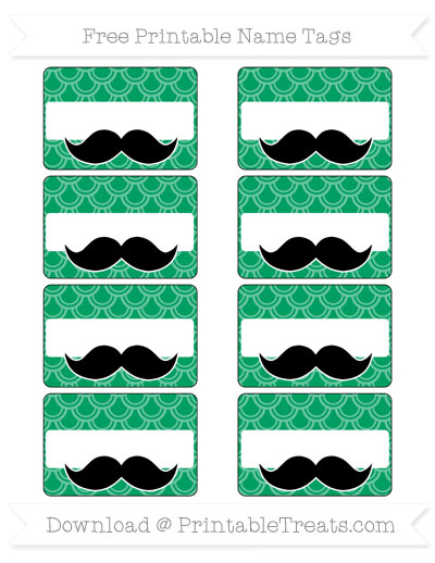 Shamrock Green Fish Scale Pattern Mustache Name Tags — Printable Treats.com