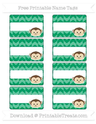 Free Shamrock Green Herringbone Pattern Boy Monkey Name Tags ...