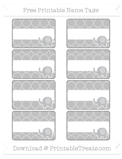 Free Silver Quatrefoil Pattern Elephant Name Tags — Printable Treats.com