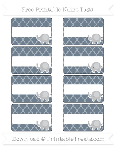 Free Slate Grey Moroccan Tile Elephant Name Tags — Printable Treats.com