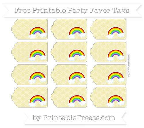 Straw Yellow Fish Scale Pattern Rainbow Party Favor Tags — Printable ...