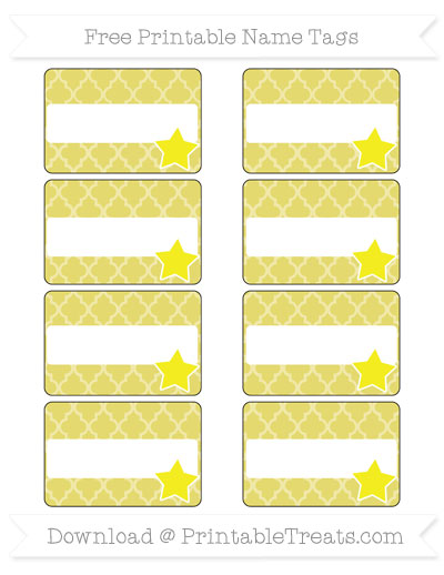 Free Straw Yellow Moroccan Tile Star Name Tags — Printable Treats.com