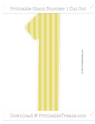Straw Yellow Striped Giant Number 1 Cut Out — Printable Treats.com