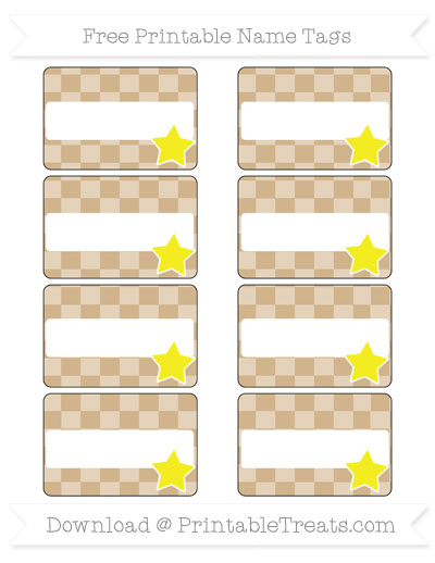 Free Tan Checker Pattern Star Name Tags — Printable Treats.com