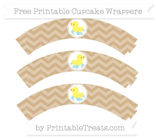 Free Tan Chevron Baby Duck Cupcake Wrappers — Printable Treats.com