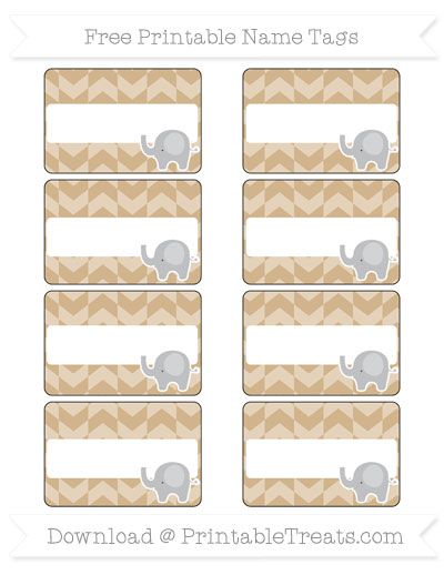 Free Tan Herringbone Pattern Elephant Name Tags — Printable Treats.com
