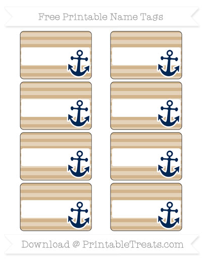 Free Tan Horizontal Striped Nautical Name Tags — Printable Treats.com