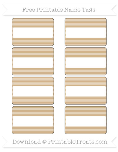 Free Tan Horizontal Striped Simple Name Tags — Printable Treats.com