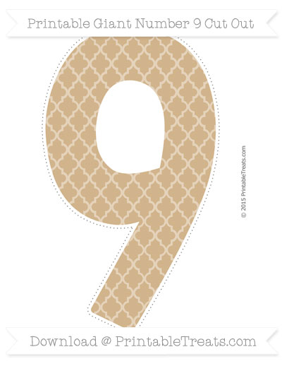 Tan Moroccan Tile Giant Number 9 Cut Out — Printable Treats.com