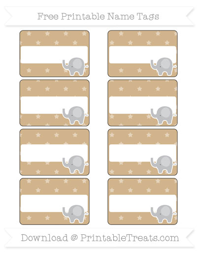 Free Tan Star Pattern Elephant Name Tags — Printable Treats.com